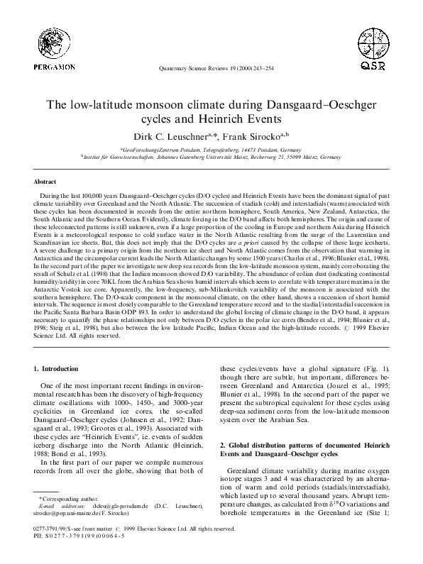 (PDF) The low-latitude monsoon climate during Dansgaard–Oeschger cycles ...