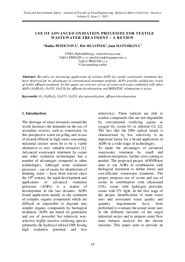 (PDF) Use of Advanced Oxidation Processes for Textile Wastewater ...