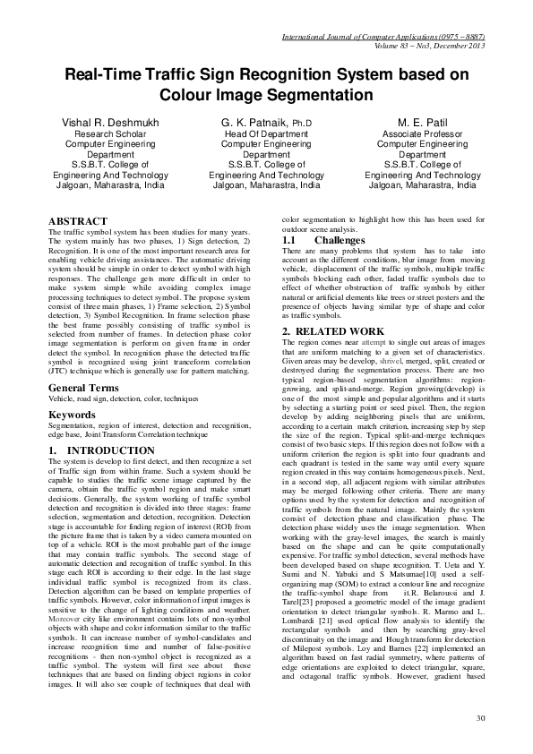 (PDF) Real-Time Traffic Sign Recognition System based on Colour Image ...