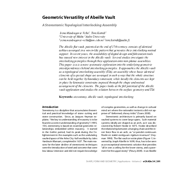 (PDF) Geometric Versatility of Abeille Vault - A Stereotomic ...