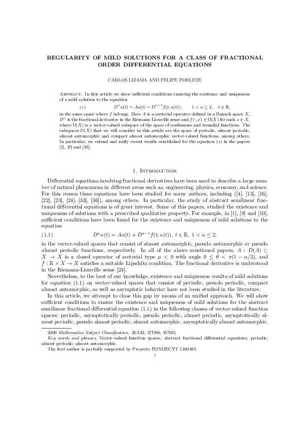 (PDF) Regularity of mild solutions for a class of fractional order ...