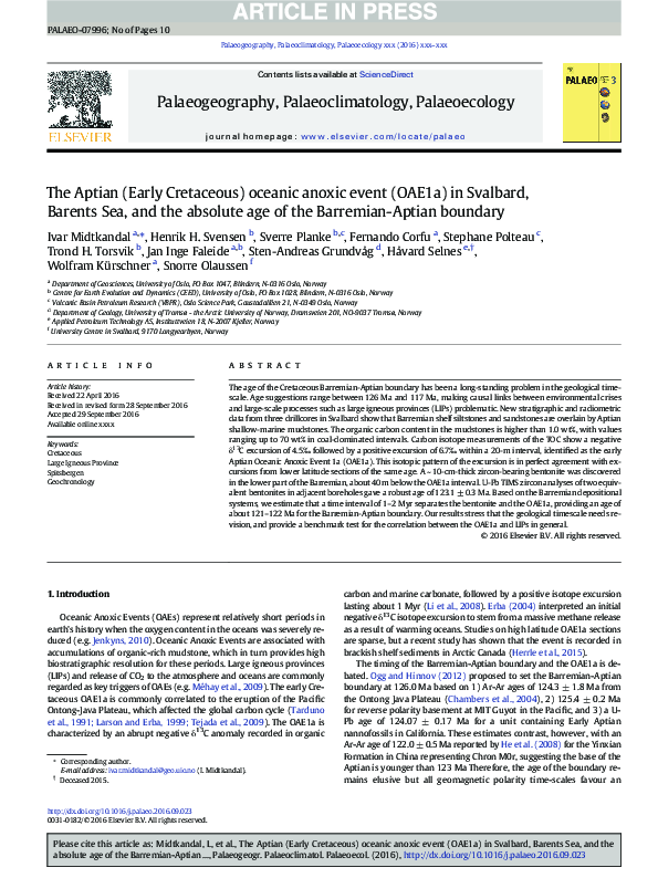 (PDF) The Aptian (Early Cretaceous) oceanic anoxic event (OAE1a) in ...