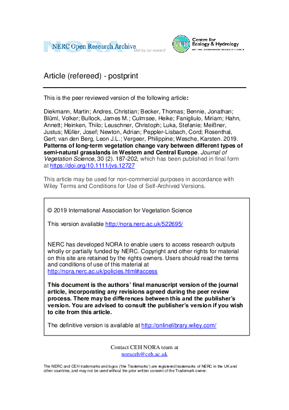 (PDF) Patterns of long‐term vegetation change vary between different ...
