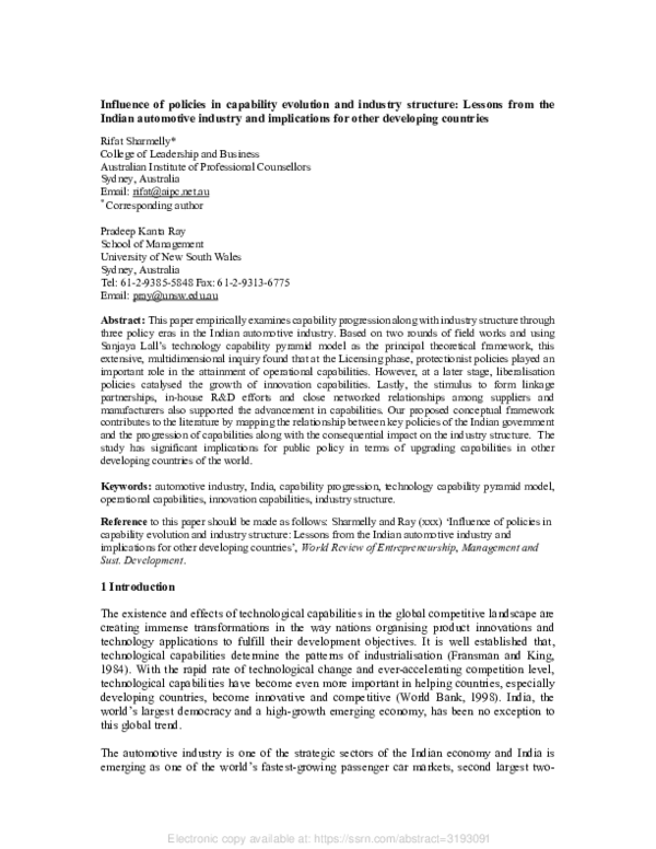(PDF) Influence of policies in capability evolution and industry ...