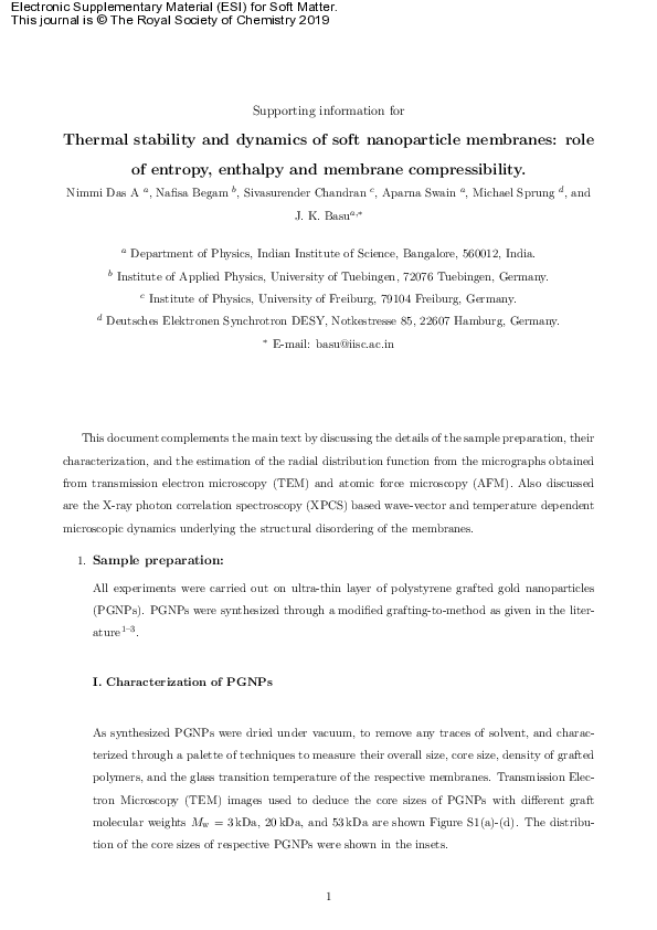 (PDF) Thermal stability and dynamics of soft nanoparticle membranes: role of entropy, enthalpy ...