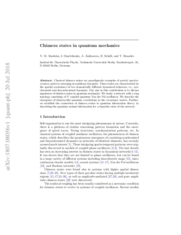 (PDF) Chimera States in Quantum Mechanics