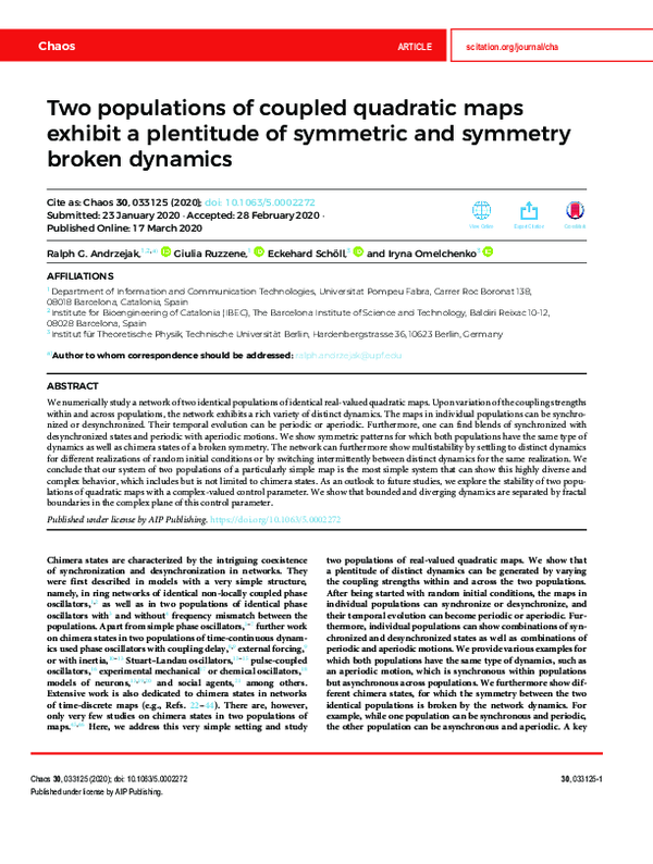 (PDF) Two populations of coupled quadratic maps exhibit a plentitude of ...