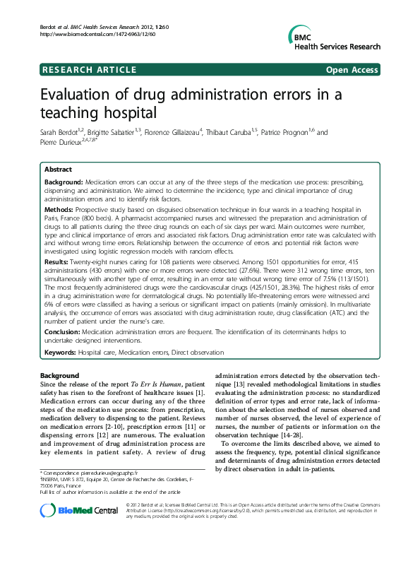 (PDF) Evaluation of drug administration errors in a teaching hospital