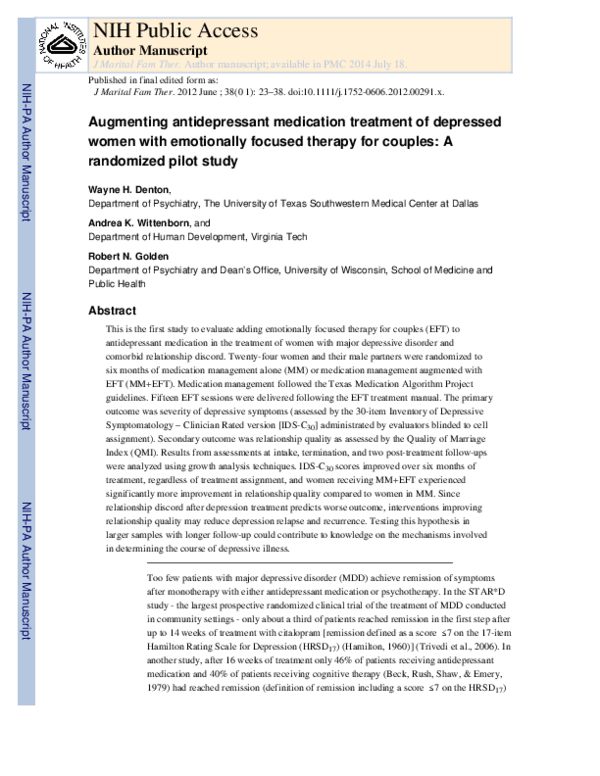 (PDF) Augmenting Antidepressant Medication Treatment of Depressed Women ...