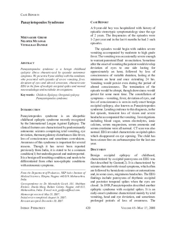 (PDF) Panayiotopoulos syndrome
