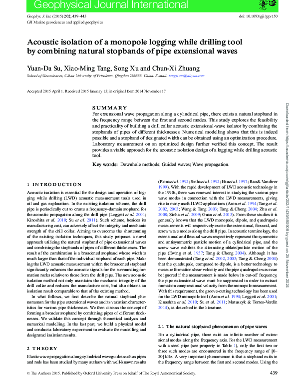 (PDF) Acoustic isolation of a monopole logging while drilling tool by ...