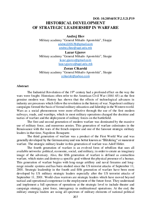 (PDF) Historical Development of Strategic Leadership in Warfare