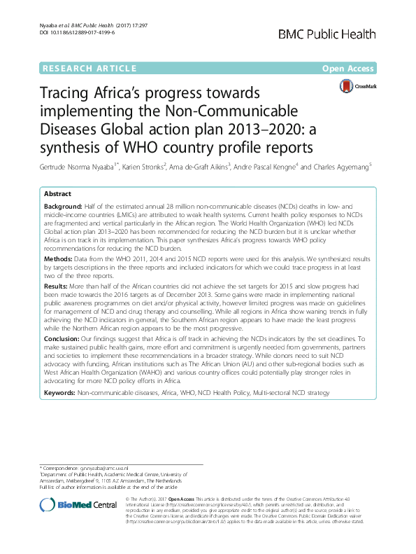 (PDF) Africa's Progress on WHO's NCDs Action Plan 2013-2020