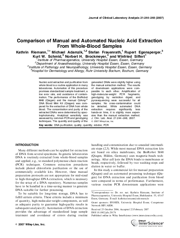 (PDF) Comparison of manual and automated nucleic acid extraction from ...