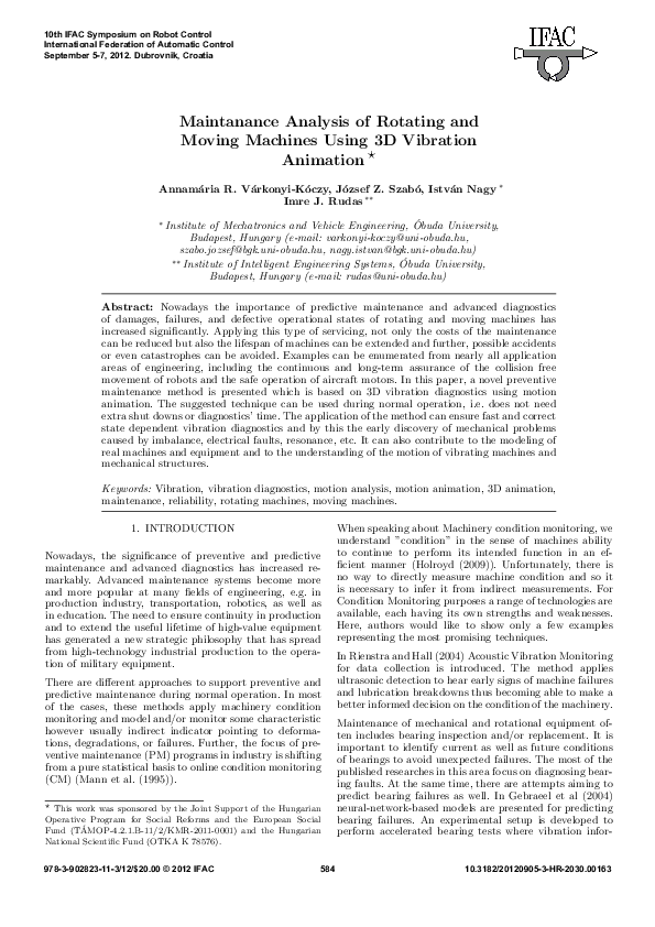 (PDF) Maintanance Analysis of Rotating and Moving Machines Using 3D ...