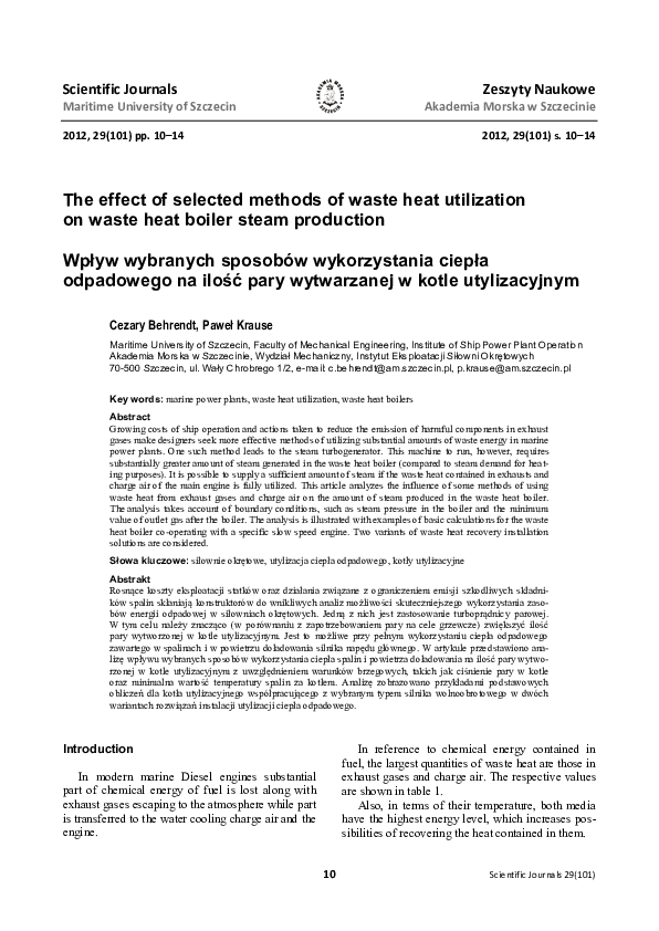 (PDF) The effect of selected methods of waste heat utilization on waste ...