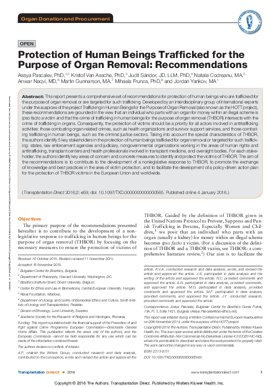 (PDF) Protection of Human Beings Trafficked for the Purpose of Organ ...