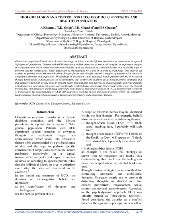 (PDF) THOUGHT FUSION AND CONTROL STRATEGIES OF OCD, DEPRESSION AND ...