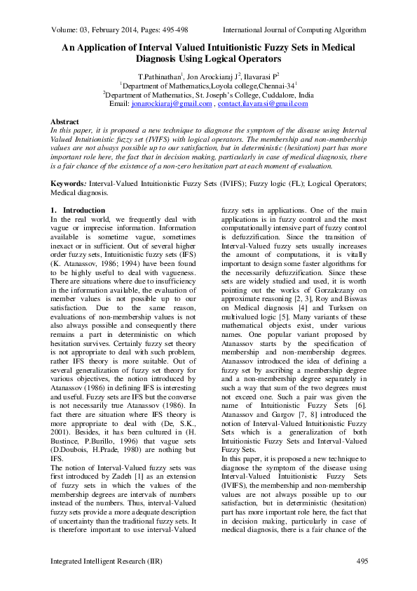 (PDF) An Application of Interval Valued Intuitionistic Fuzzy Sets in Medical Diagnosis Using ...
