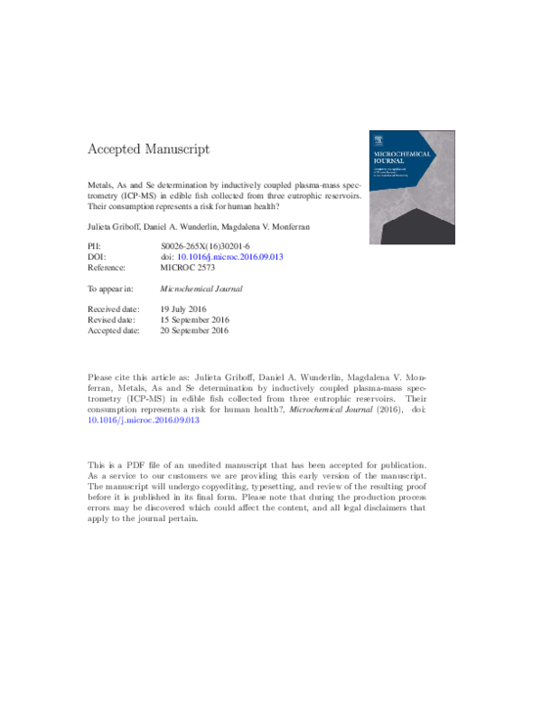 (PDF) Metals, As and Se determination by inductively coupled plasma ...