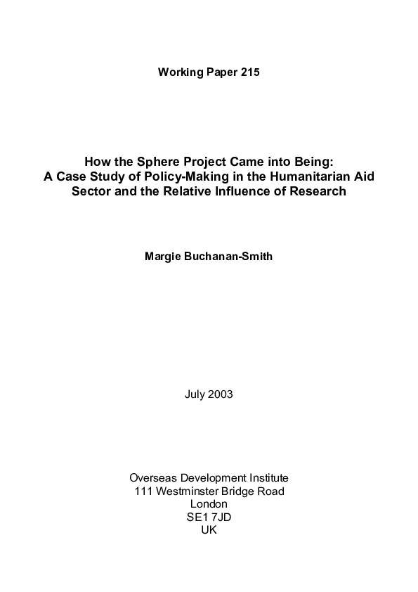 (PDF) How the Sphere Project came into being: a case study of policy ...