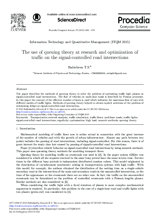 (PDF) The Use of Queuing Theory at Research and Optimization of Traffic on the Signal-controlled ...
