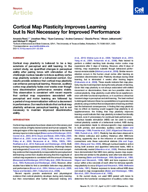 (PDF) Cortical Map Plasticity Improves Learning but Is Not Necessary ...