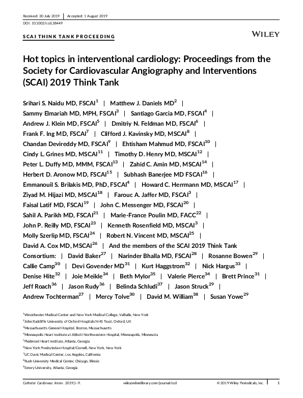 (PDF) Hot topics in interventional cardiology: Proceedings from the Society for Cardiovascular ...