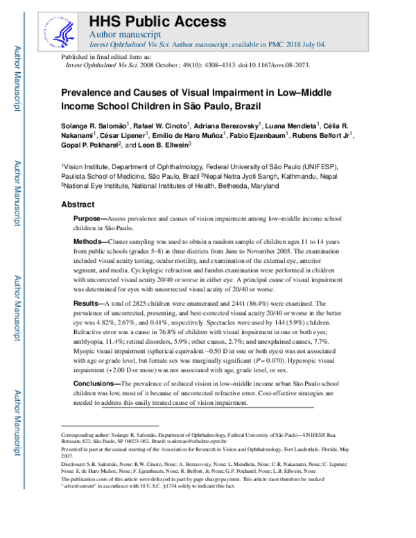 (PDF) Prevalence and Causes of Visual Impairment in Low-Income Urban ...