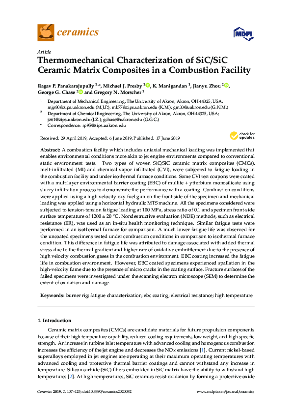 (PDF) Thermomechanical Characterization of SiC/SiC Ceramic Matrix ...