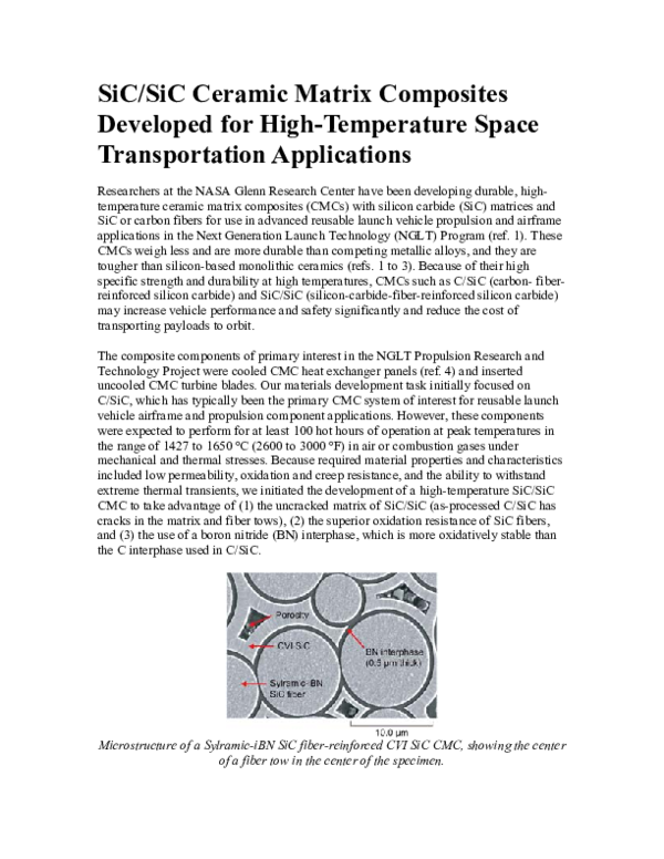 Pdf Sic Sic Ceramic Matrix Composites Developed For High Temperature Space Transportation