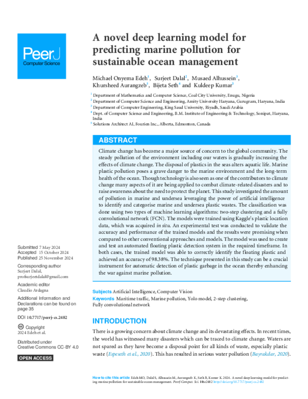 (PDF) A novel deep learning model for predicting marine pollution for sustainable ocean management