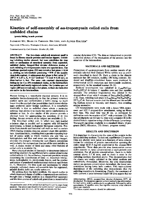(PDF) Kinetics of Alpha-Tropomyosin Coiled-Coil Self-Assembly