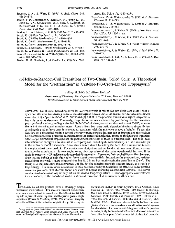 (PDF) alpha.-Helix-to-random-coil transitions of two-chain, coiled ...