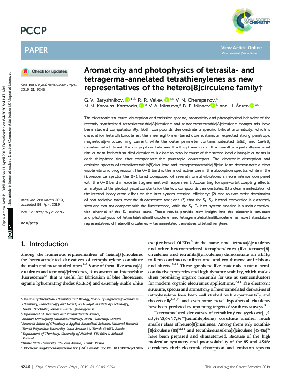 (PDF) Aromaticity and photophysics of tetrasila- and tetragerma ...
