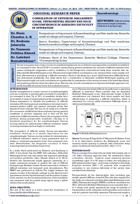 (PDF) Correlation of Extended Mallampati Score, Thyromental Height and ...