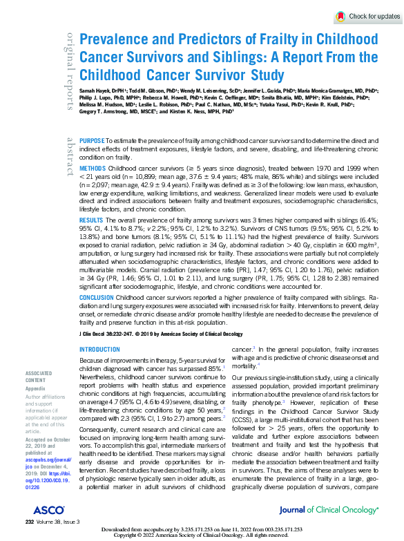 (PDF) Prevalence and Predictors of Frailty in Childhood Cancer Survivors and Siblings: A Report ...