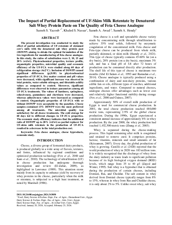 (PDF) The Impact of Partial Replacement of UF-Skim Milk Retentate by ...