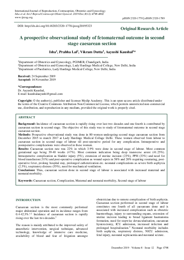 (PDF) A prospective observational study of fetomaternal outcome in ...