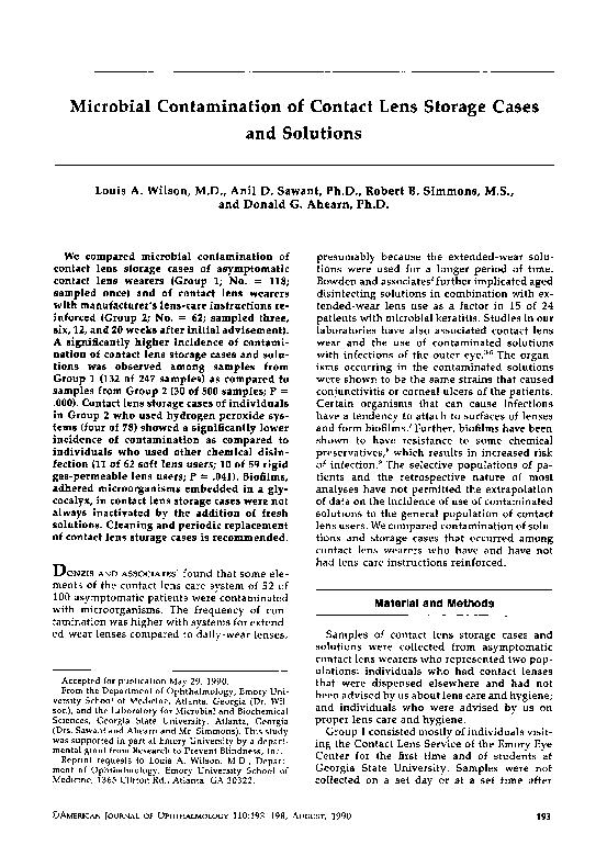 (PDF) Microbial contamination of contact lens storage cases with the ...