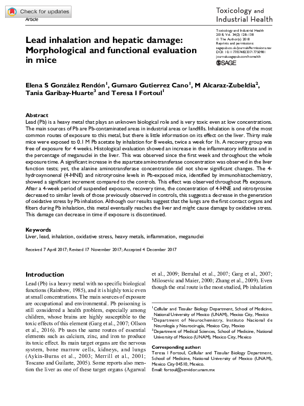 (PDF) Lead inhalation and hepatic damage: Morphological and functional ...