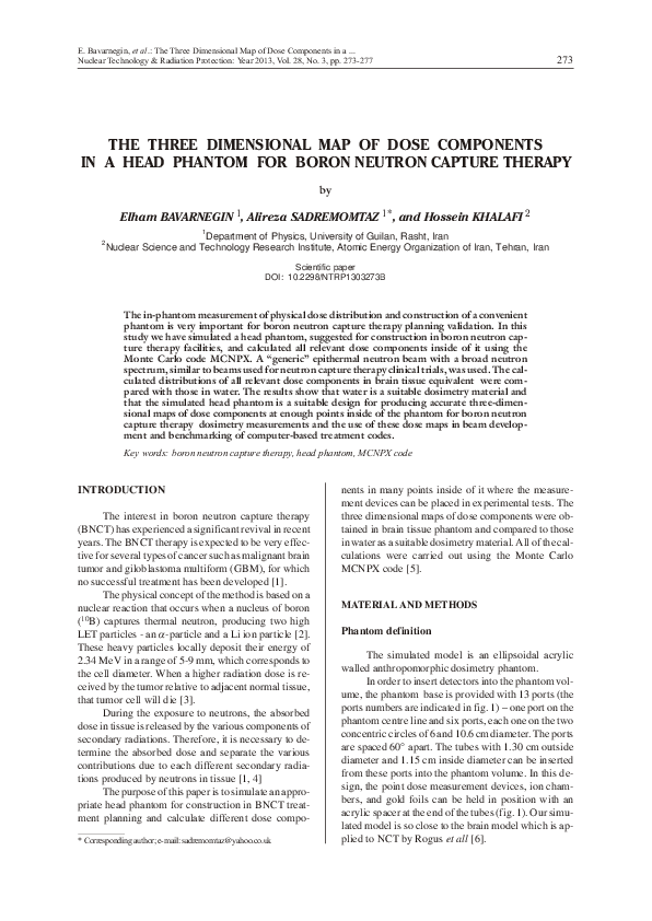 (PDF) The three dimensional map of dose components in a head phantom for boron neutron capture ...