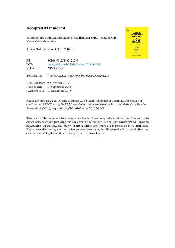 (PDF) Validation and optimization studies of small animal SPECT using ...