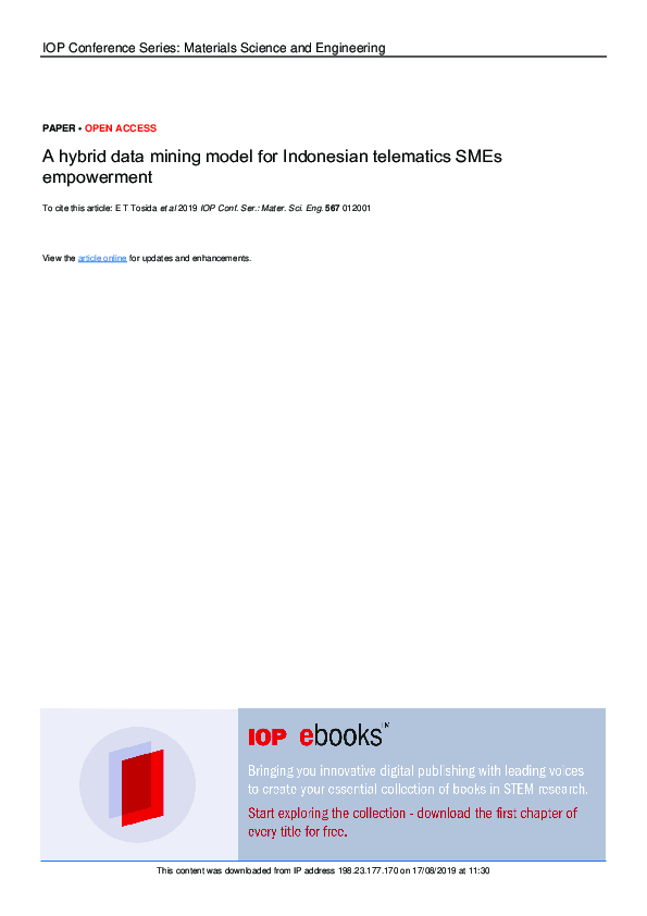 Pdf A Hybrid Data Mining Model For Indonesian Telematics Smes Empowerment