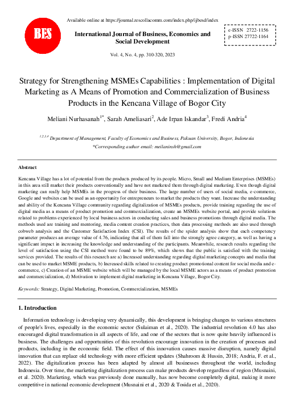 (PDF) Strategy For Strengthening MSMEs Capabilities : Implementation Of ...