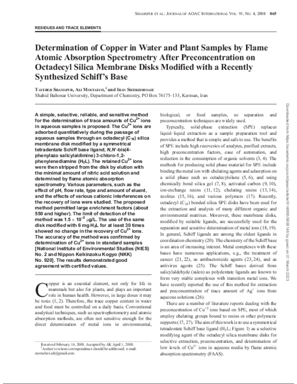 (PDF) Determination of Copper in Water and Plant Samples by Flame ...