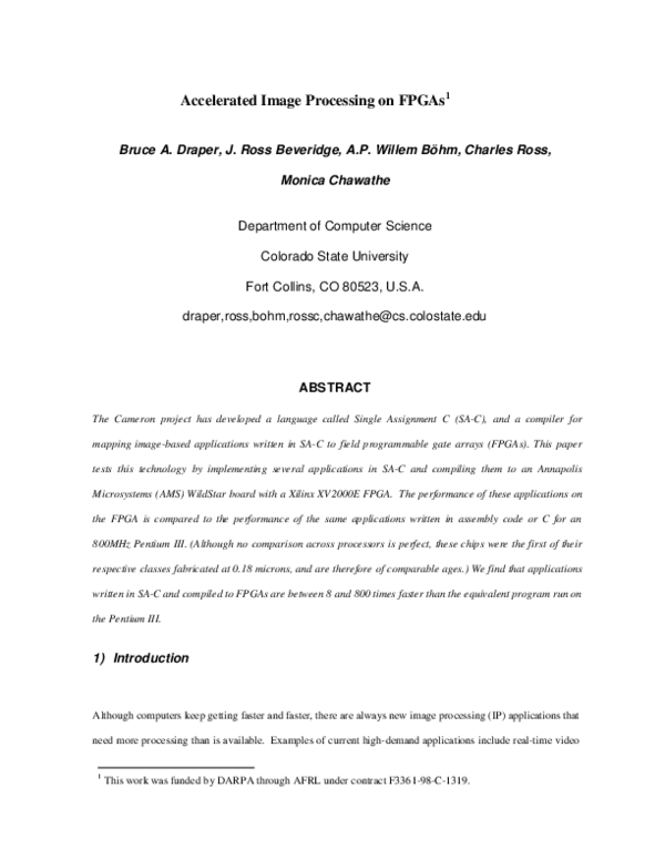 (PDF) Accelerated image processing on FPGAs