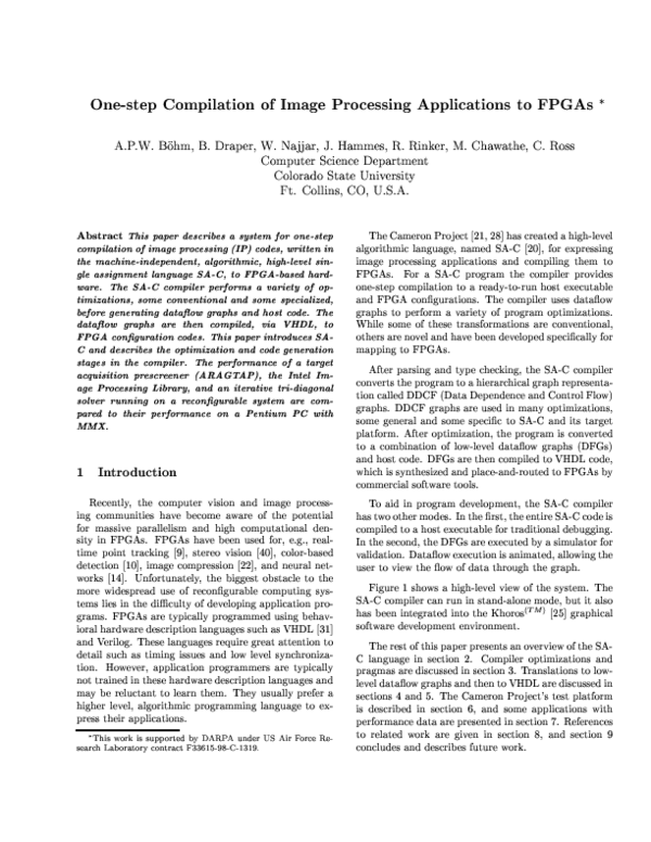 (PDF) One-Step Compilation of Image Processing Applications to FPGAs