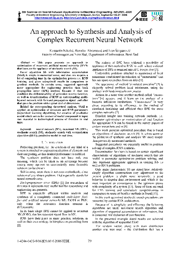 (PDF) An approach to Synthesis and Analysis of Complex Recurrent Neural Network