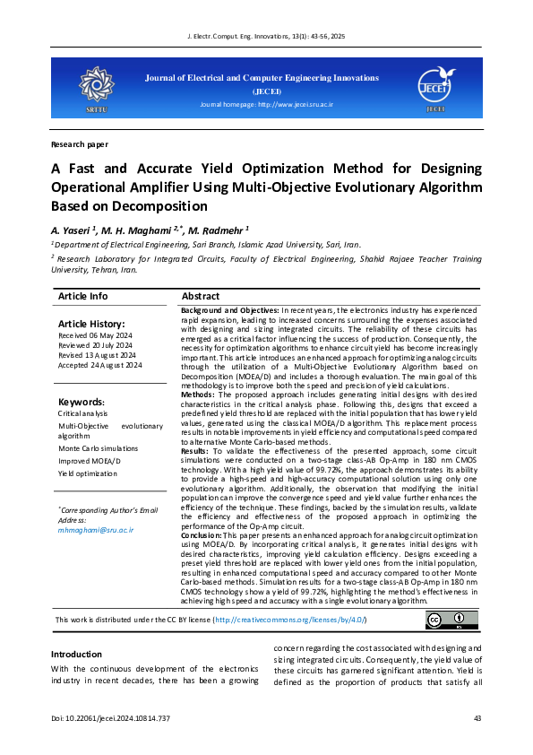 (PDF) A Fast and Accurate Yield Optimization Method for Designing Operational Amplifier Using ...